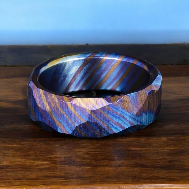 Damascus Wedding Band Men - Etsy