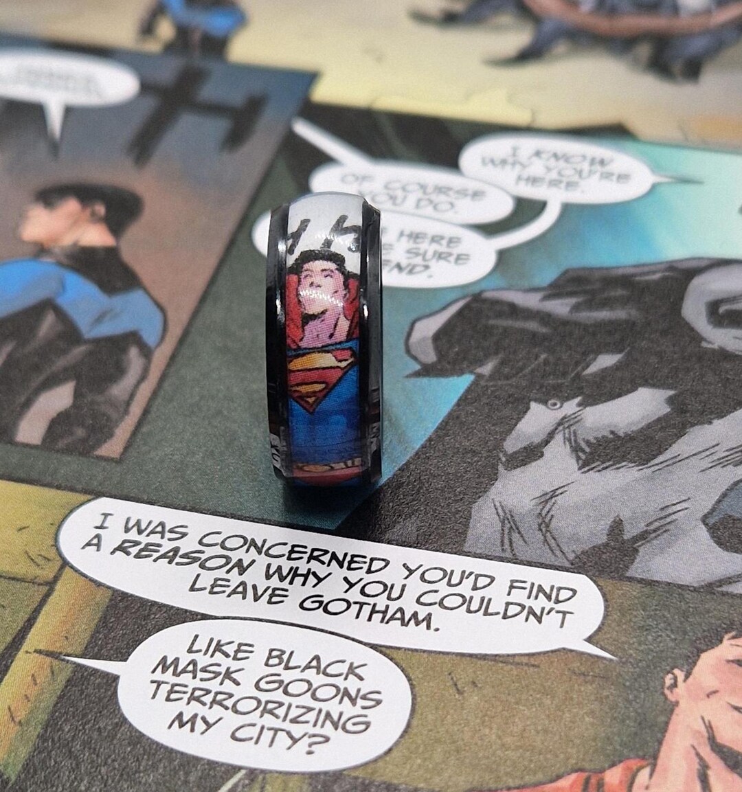Superman Ring for Men DC Comic Gift Unique Mens Jewelry Ceramic Comic ...