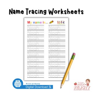 Noah: Personalized Name Tracing Worksheet Portrait Trace Sheet ...
