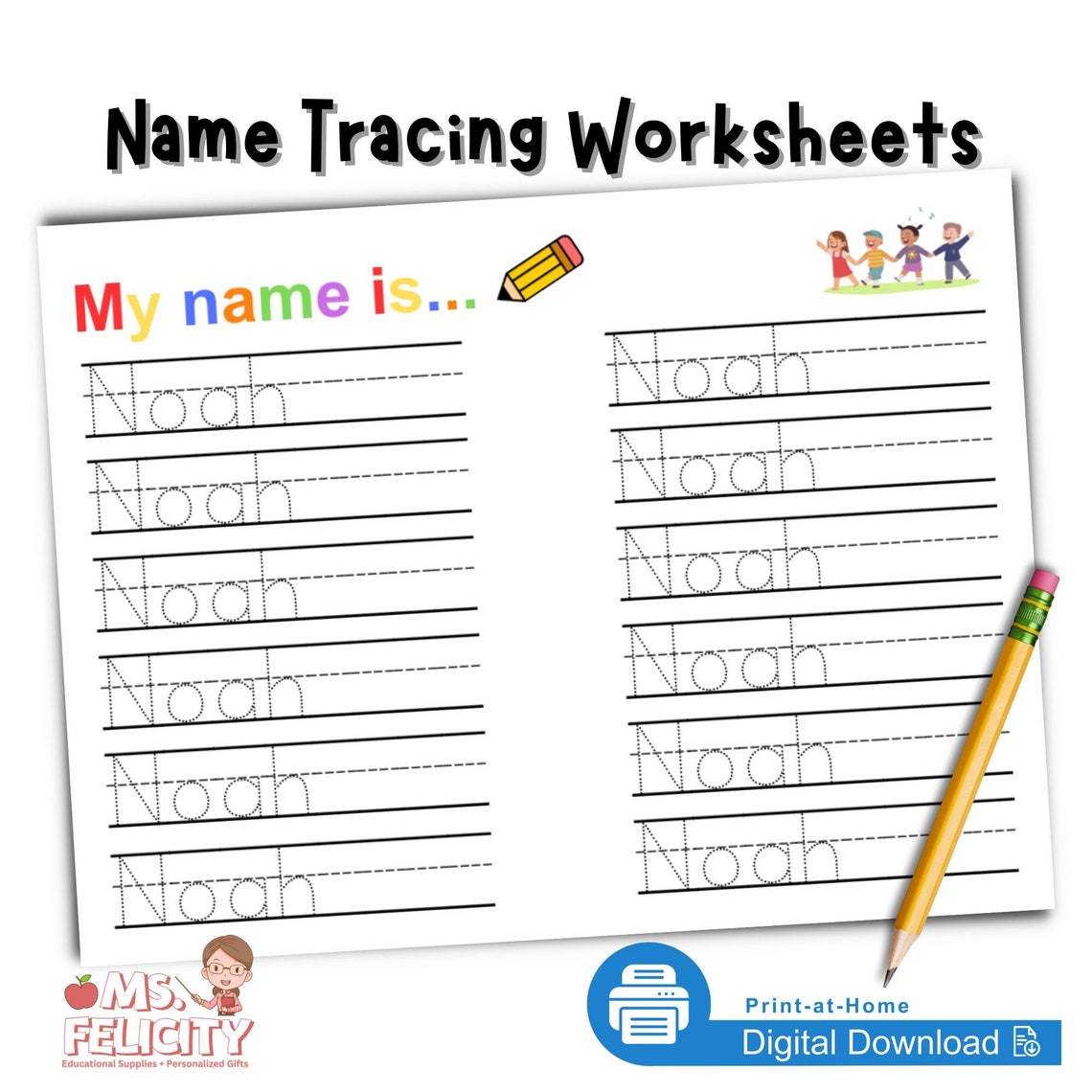 Noah: Personalized Name Tracing Worksheet Name Trace Sheet Preschool ...
