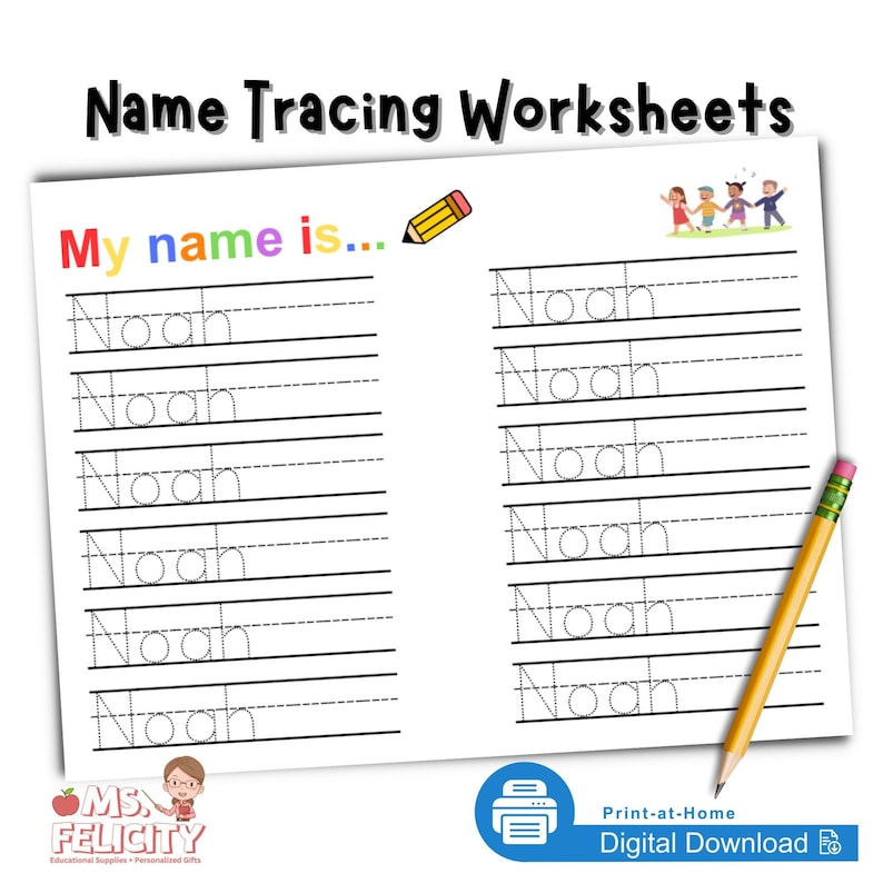 Noah: Personalized Name Tracing Worksheet Name Trace Sheet Preschool ...