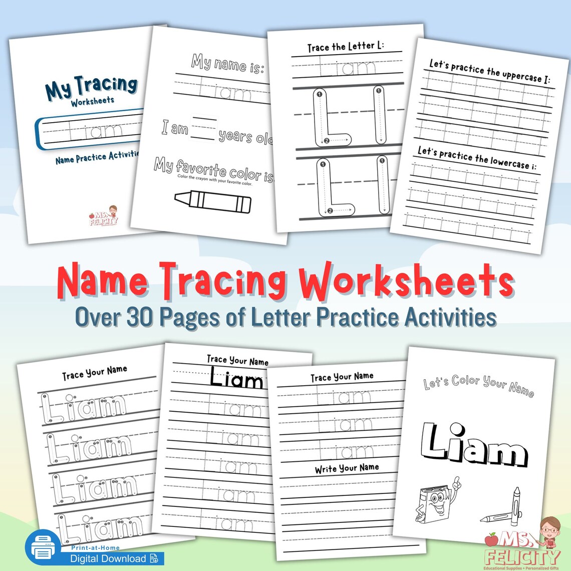 Personalized Name Tracing Bundle Handwriting Practice Worksheets Sheet ...