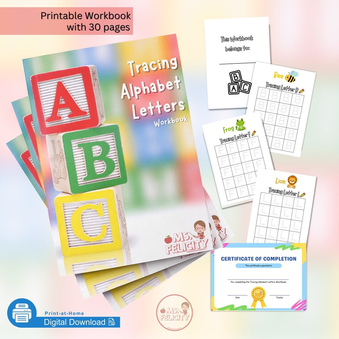 Tracing Alphabet Letters Workbook Digital Download Print at Home ...