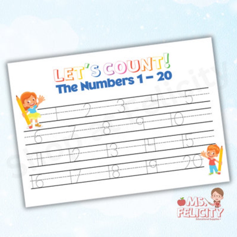Printable Tracing Numbers 1-20 Worksheet Instant Access Download Busy ...