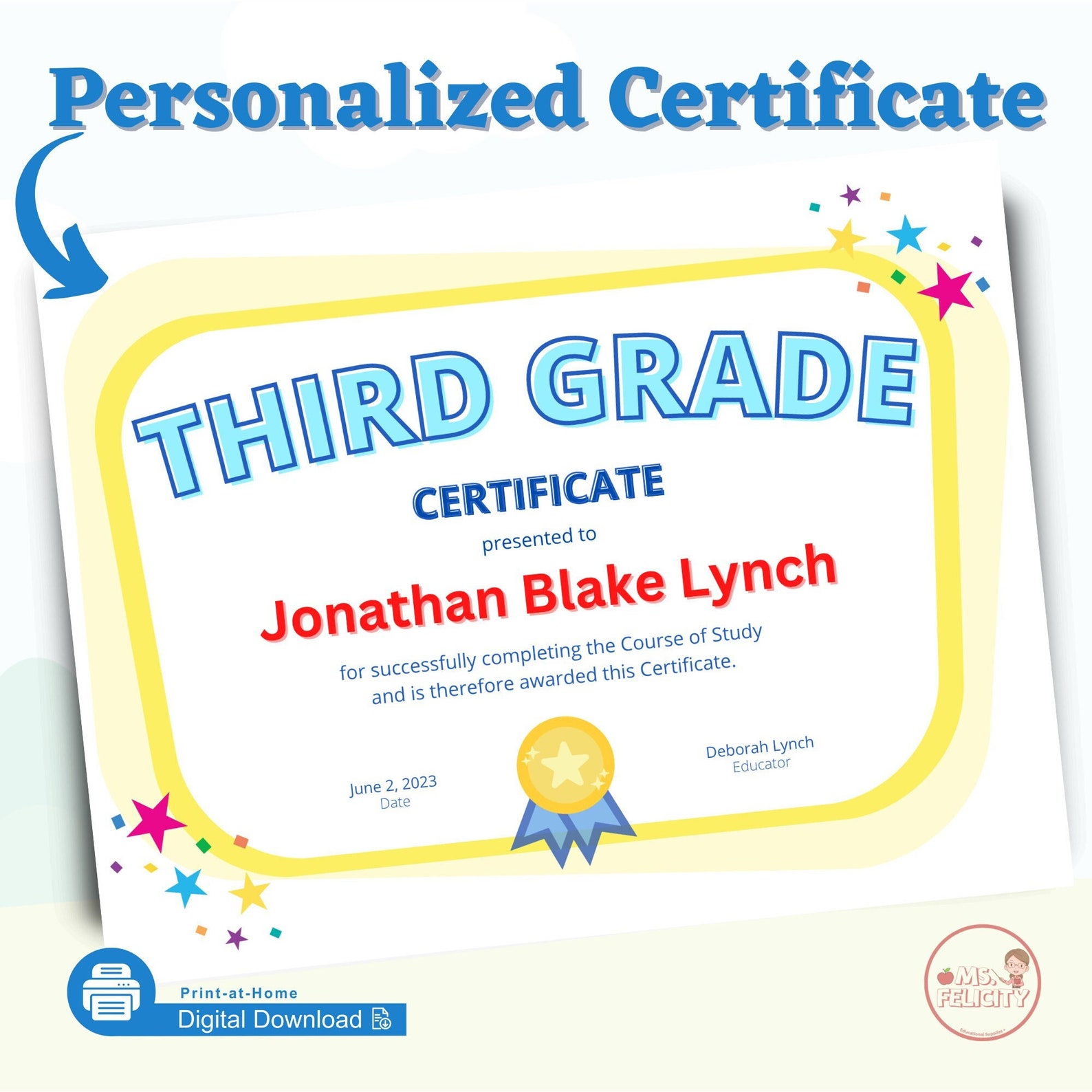 Printable Elementary School Certificate Personalized Homeschool Diploma ...