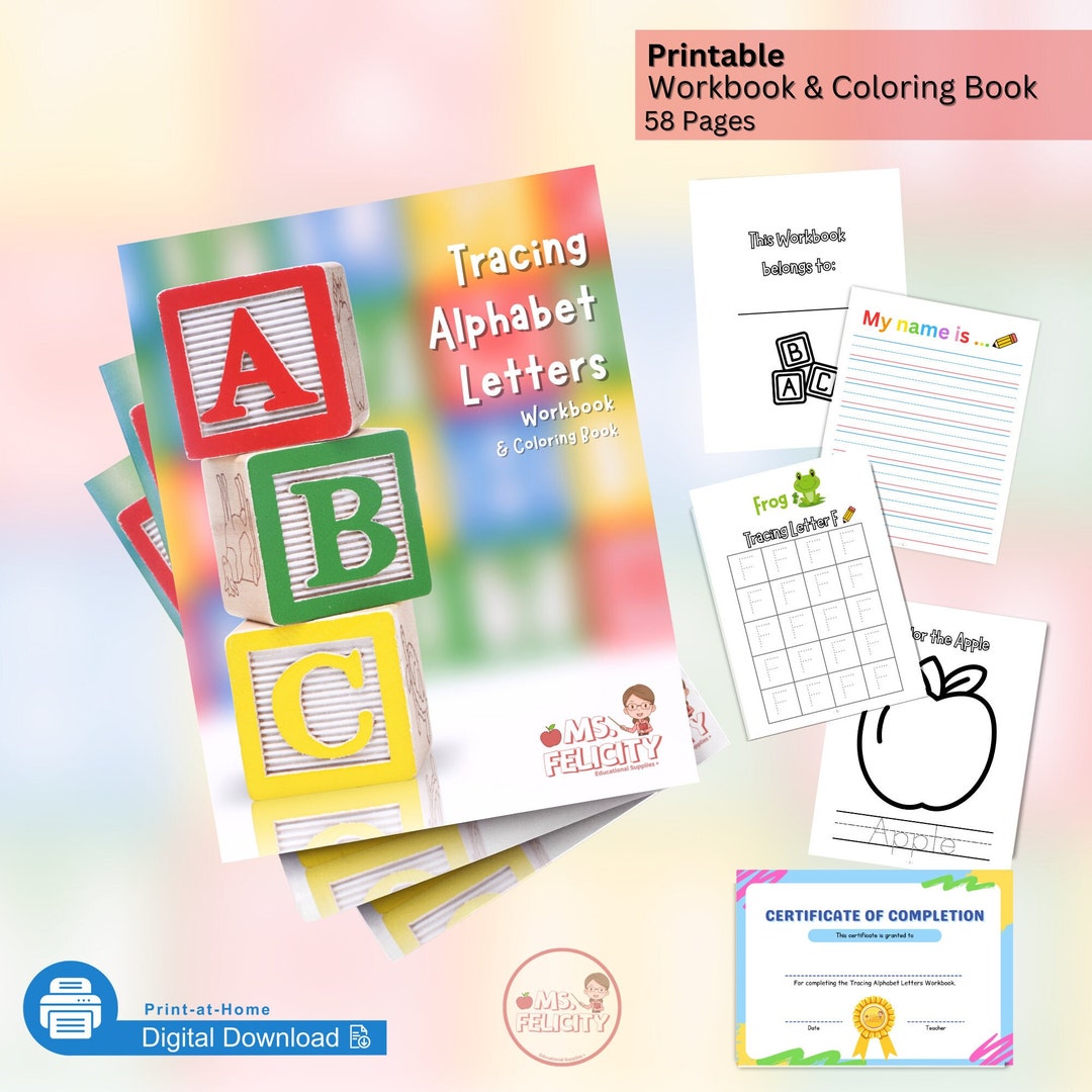 Printable Tracing Alphabet Letters Workbook and Coloring Book Digital ...