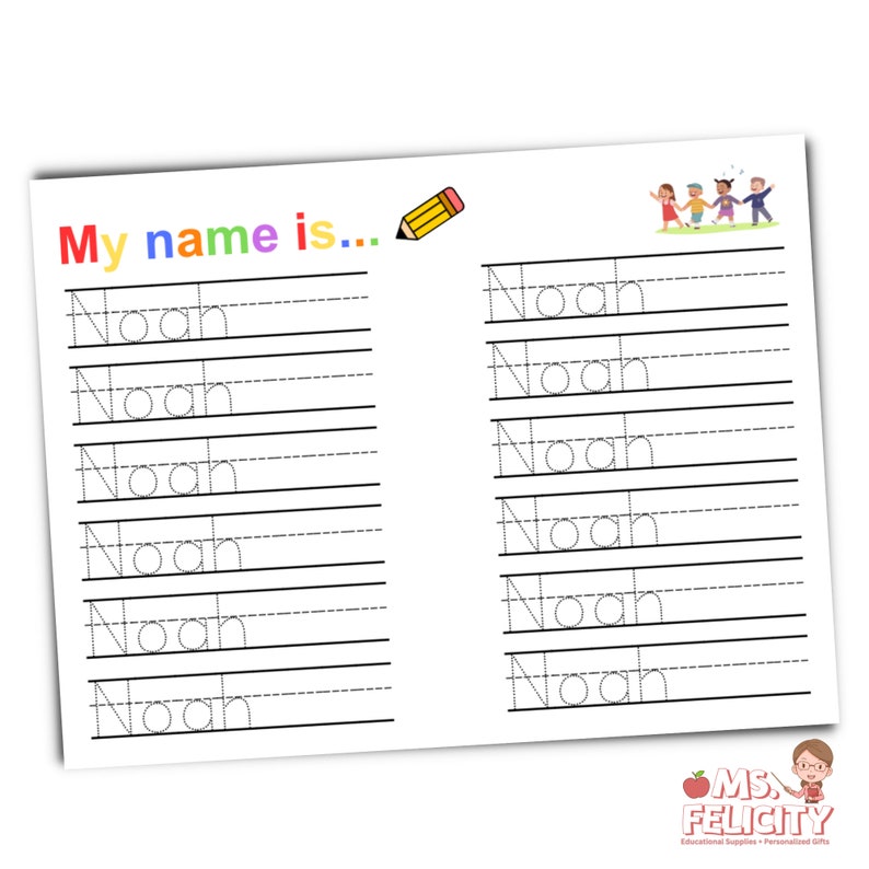 Noah: Personalized Name Tracing Worksheet Name Trace Sheet Preschool ...