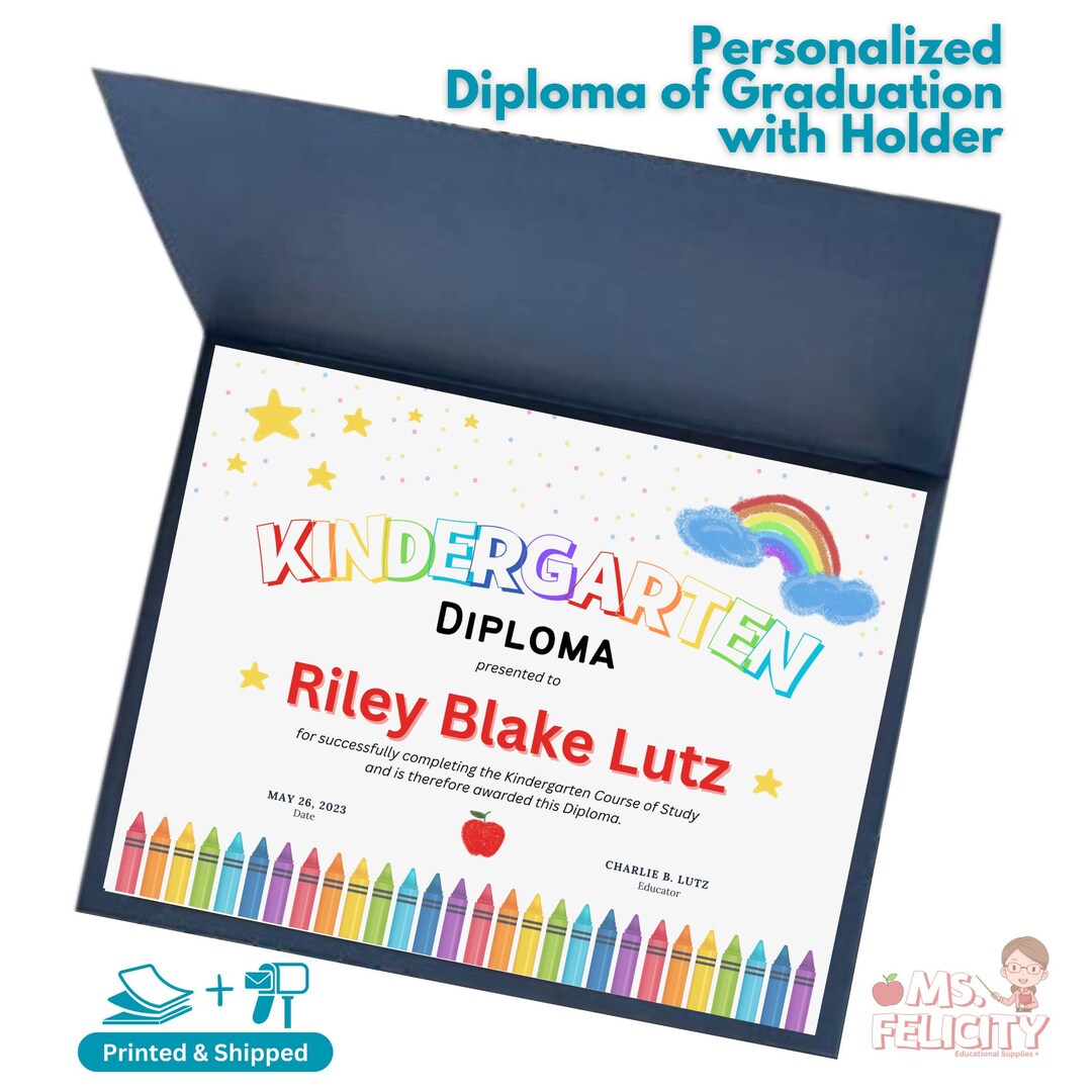 Printed and Shipped Personalized Preschool Certificate Kindergarten ...