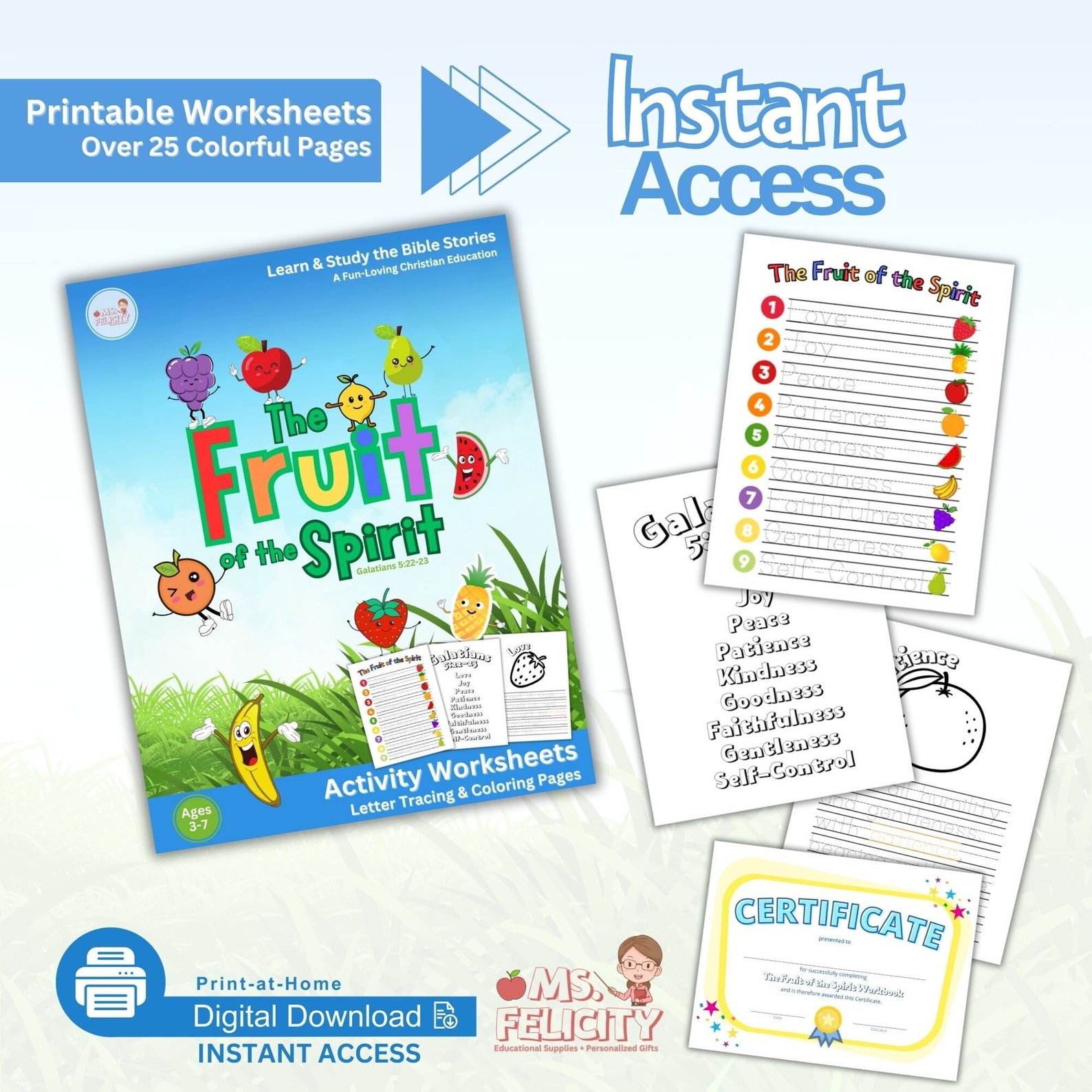Printable the Fruit of the Spirit Worksheets Instant Access Download ...