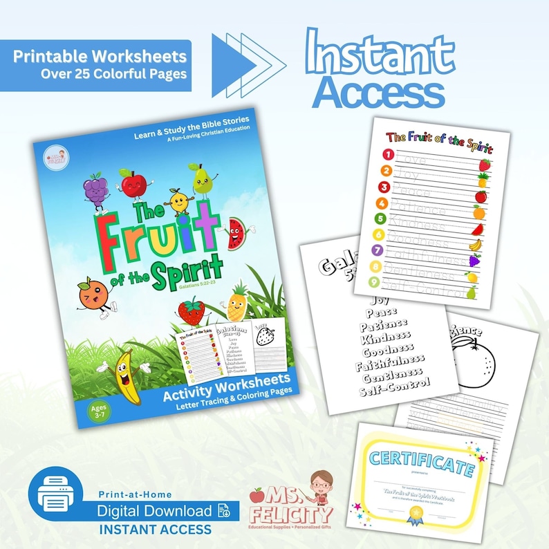 Printable the Fruit of the Spirit Worksheets Instant Access Download ...