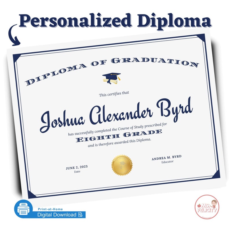 Personalized Diploma of Graduation Printable High School Certificate ...