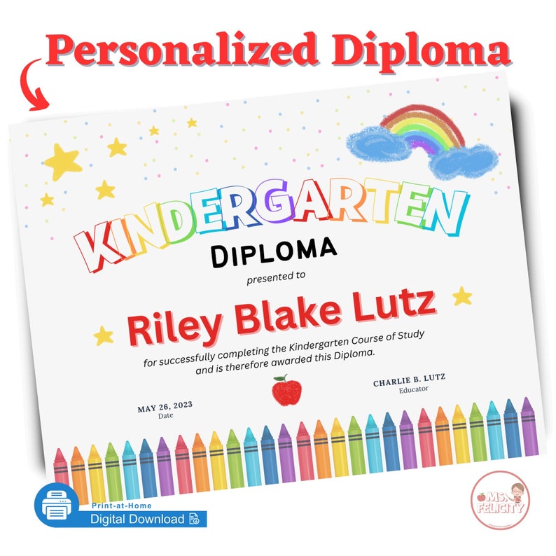 Personalized Printable Preschool Certificate Kindergarten Diploma ...