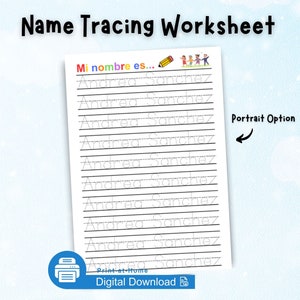 Personalized SPANISH Name Tracing Worksheet Name Trace Sheet Preschool ...