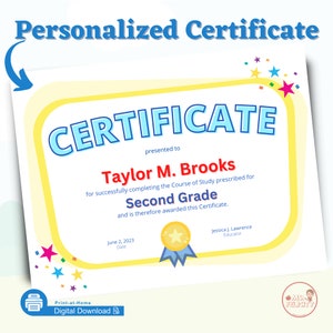 Personalized Elementary School Certificate Printable Homeschool Diploma ...
