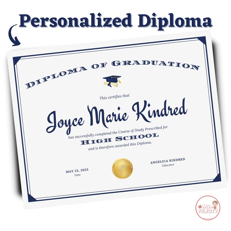Printed and Shipped Diploma of Graduation Personalized Middle School ...