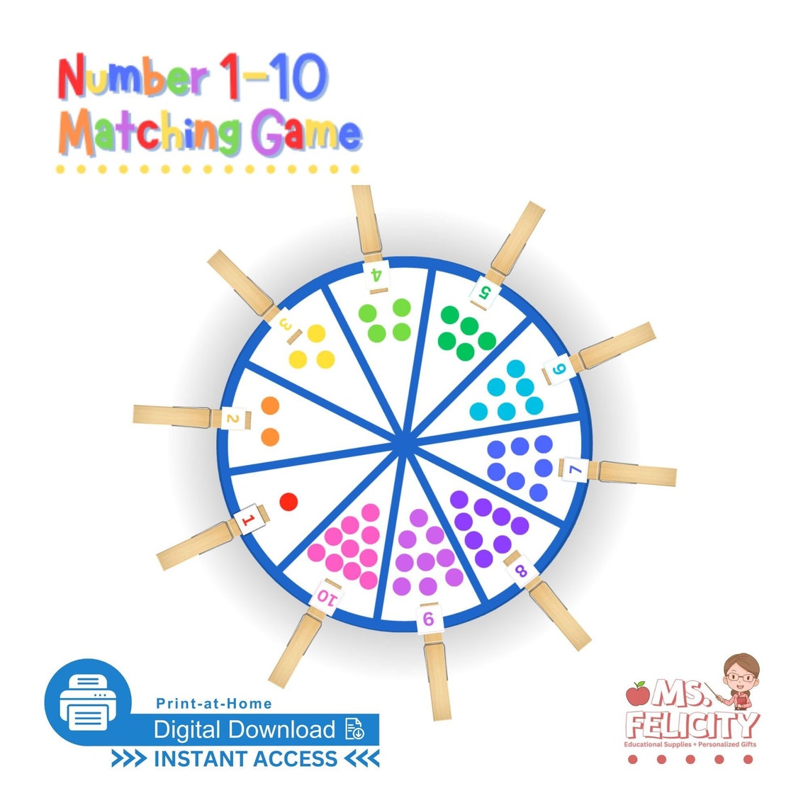 Numbers 1-10 Matching Game Instant Access Educational Printable Math ...
