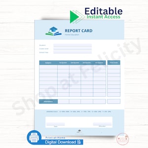 Editable Instant Access Report Card Printable Progress Report ...