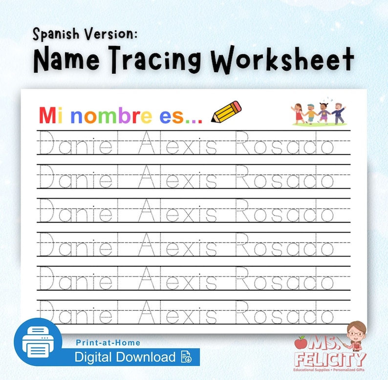 Personalized SPANISH Name Tracing Worksheet Name Trace Sheet Preschool ...