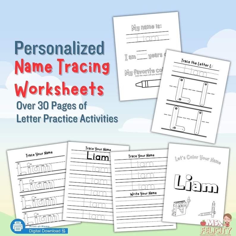 Personalized Name Tracing Bundle Handwriting Practice Worksheets Sheet ...
