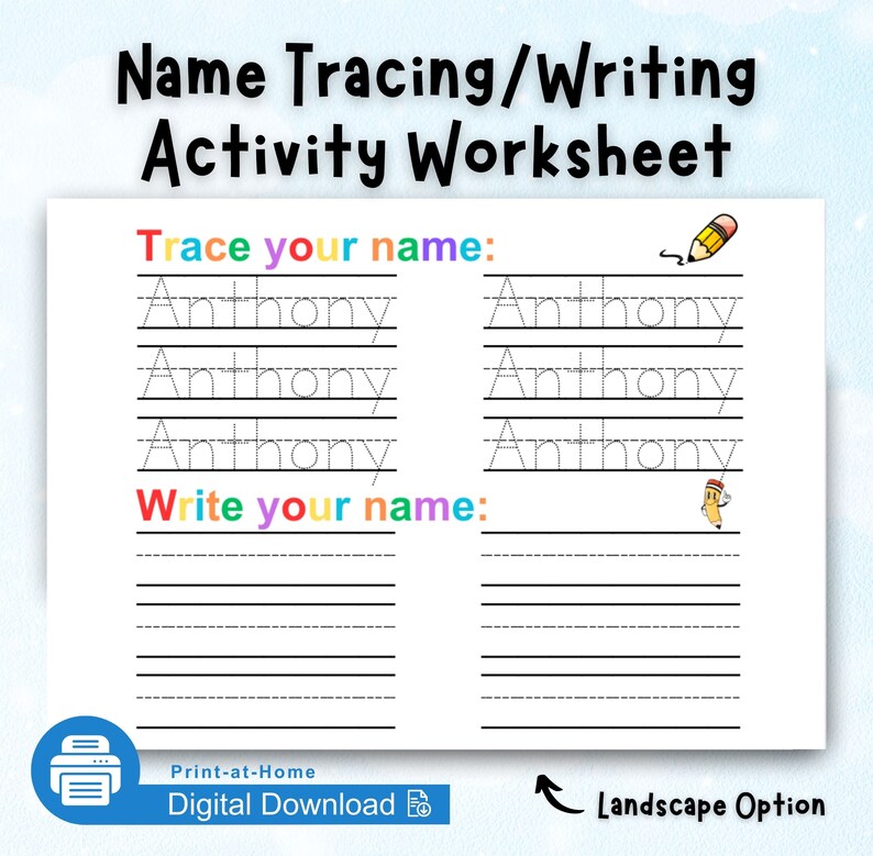 Name Tracing Writing Activity Worksheet Personalized Custom Name Trace ...