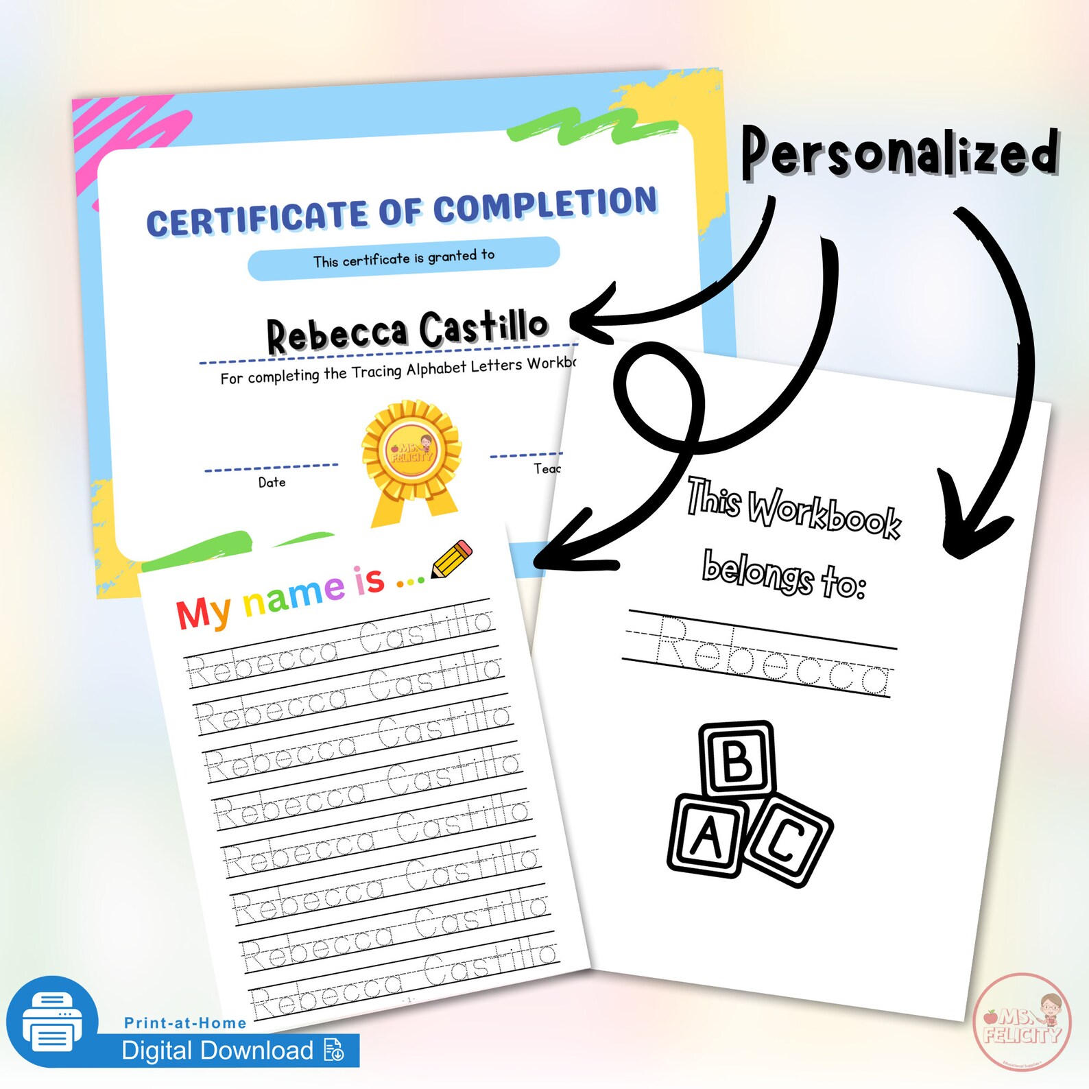 Printable Personalized Workbook Name and Alphabet Letters Tracing ...