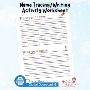 Name Tracing Writing Activity Worksheet Personalized Custom Name Trace ...