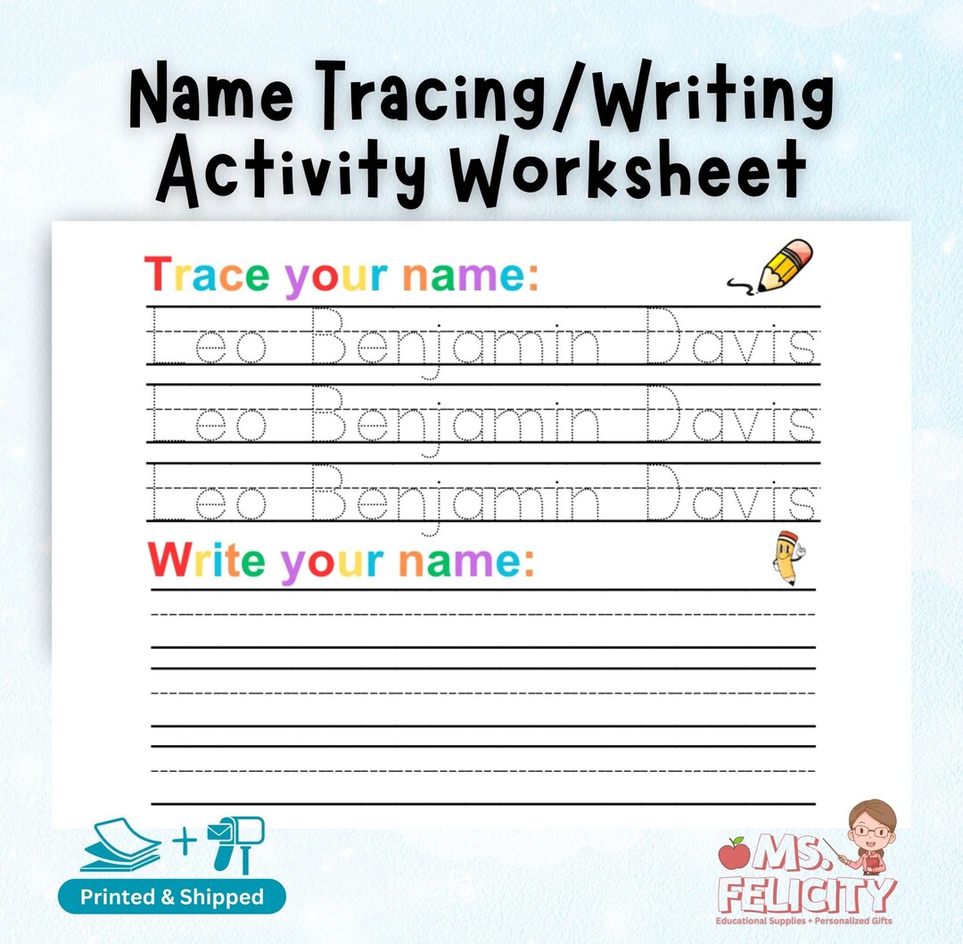 Printed and Shipped Name Tracing Writing Worksheet Custom Preschool ...
