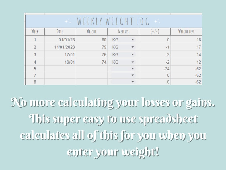 Weight Loss Tracker Spreadsheet for Google Sheets, Weight Loss Journal ...