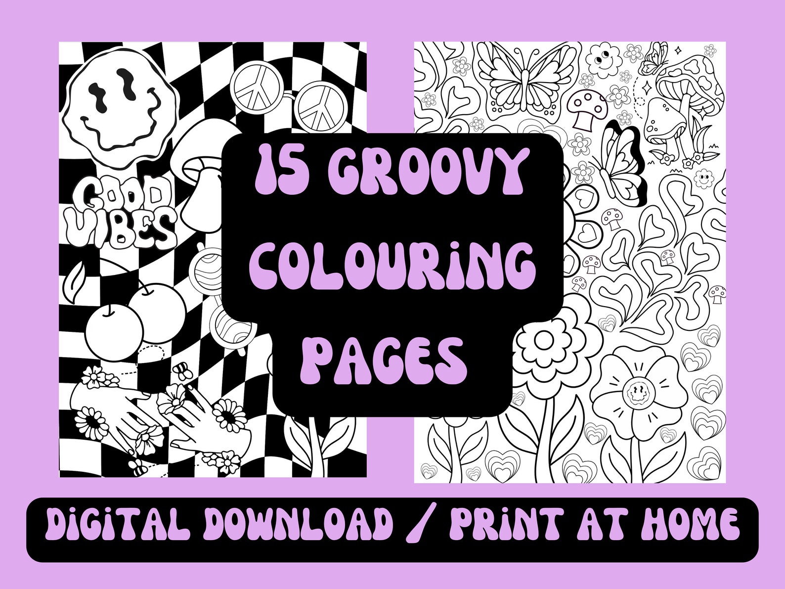 15 Groovy Printable Colouring Pages, Psychedelic Trippy Boho Hippie ...