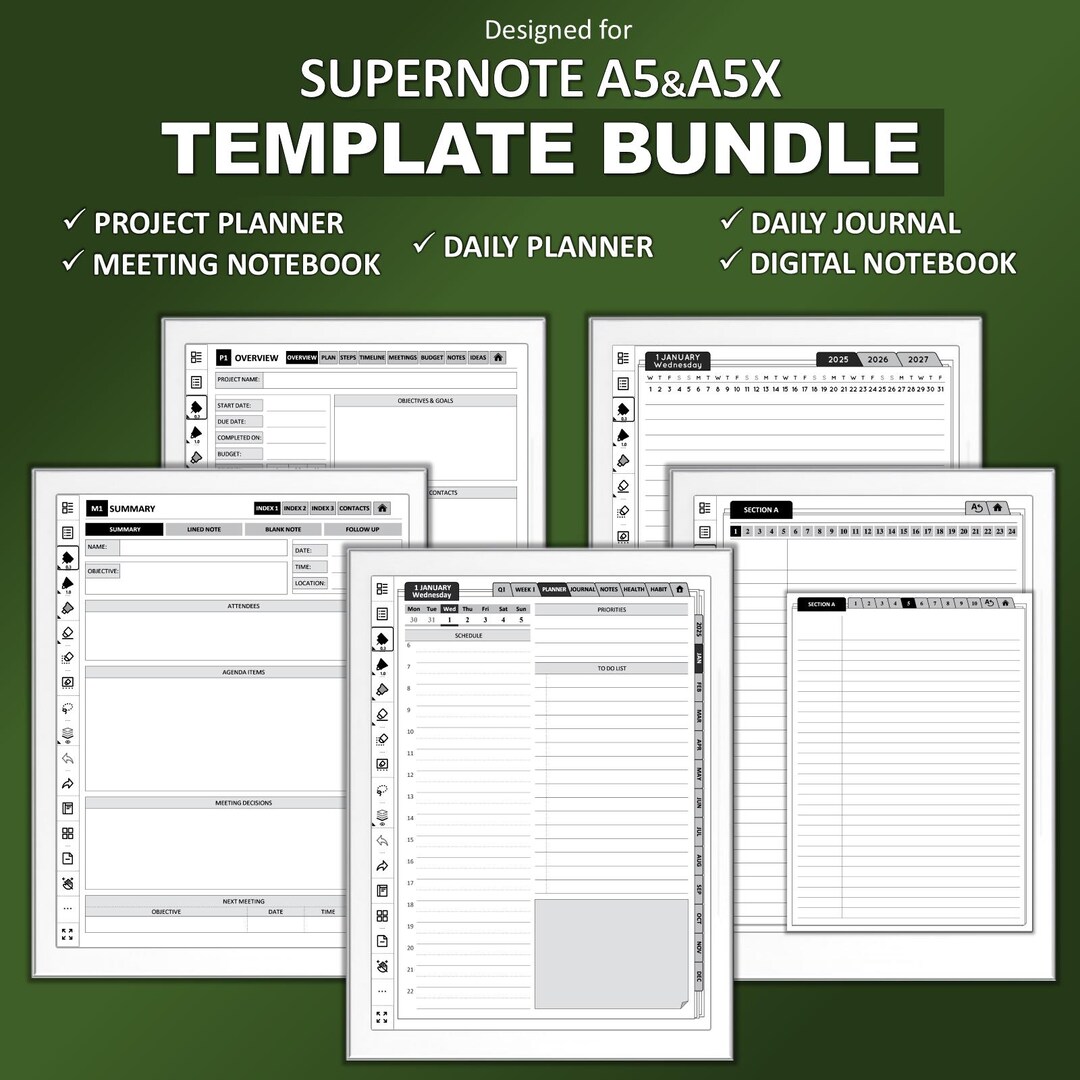 Bundle Template for SUPERNOTE A5, A5X Daily Planner Daily Journal ...