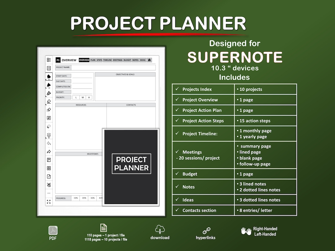 Project Planner for SUPERNOTE A5X Hyperlinked Pdf Template Undated 10.3 ...