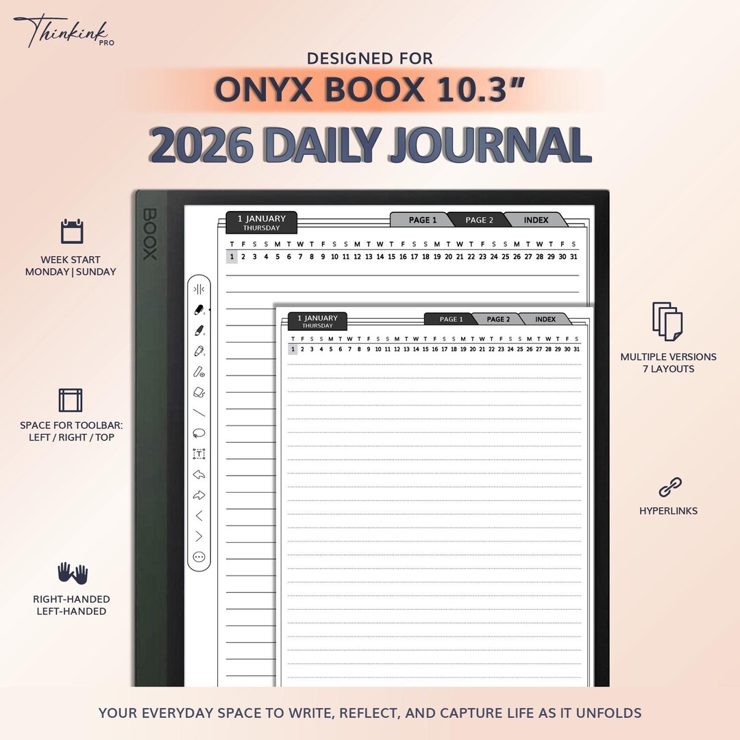 2026 Daily Journal for ONYX BOOX 10.3" | Hyperlinked PDF Template - Etsy