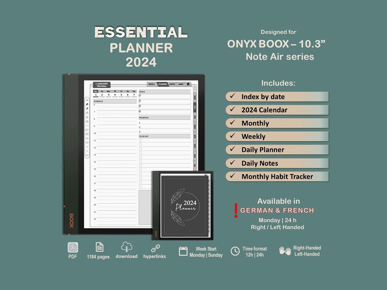 ESSENTIAL Planner 2024 for BOOX Note Air Series Hyperlinked Pdf ...