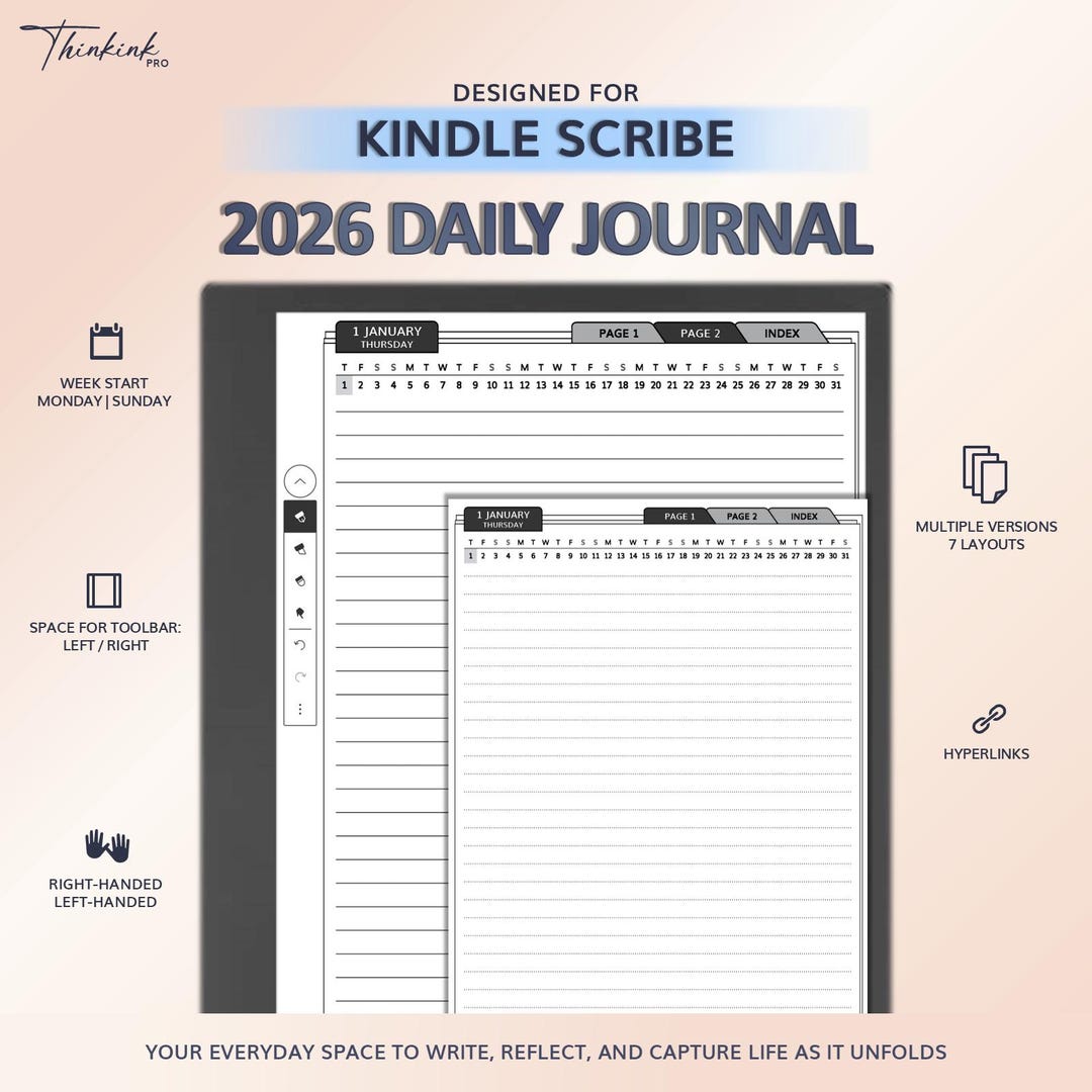 2026 Daily Journal for KINDLE SCRIBE | Hyperlinked PDF Template - Etsy