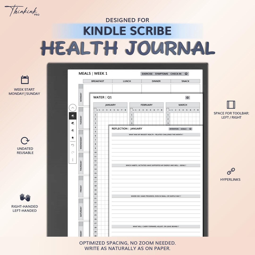 Health Journal for KINDLE SCRIBE | Hyperlinked PDF Template | Undated ...