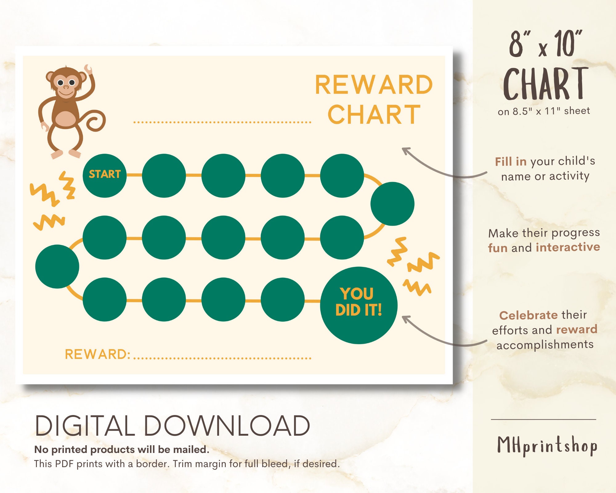 Printable Monkey Reward Chart Kids Monkey Reward Chart Chore - Etsy