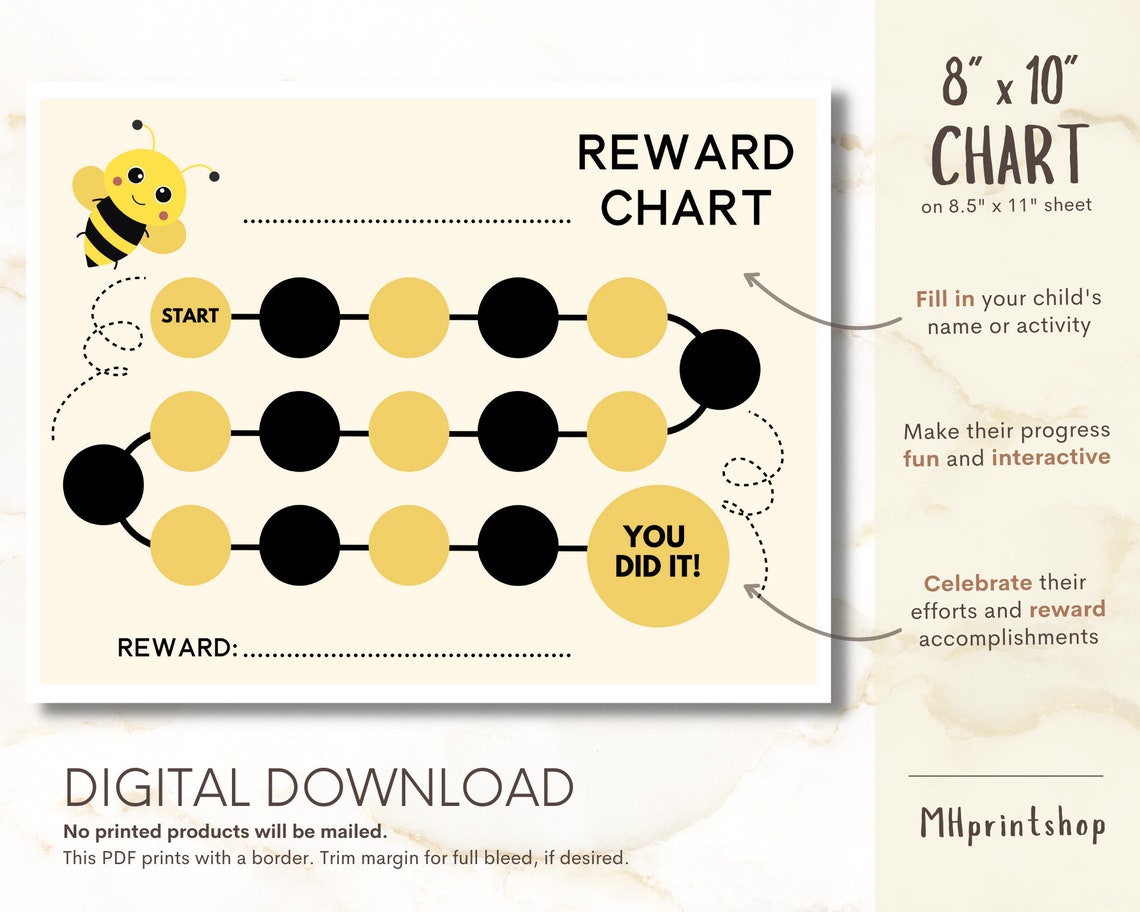 Printable Bumblebee Reward Chart Yellow Bee Reward Chart - Etsy