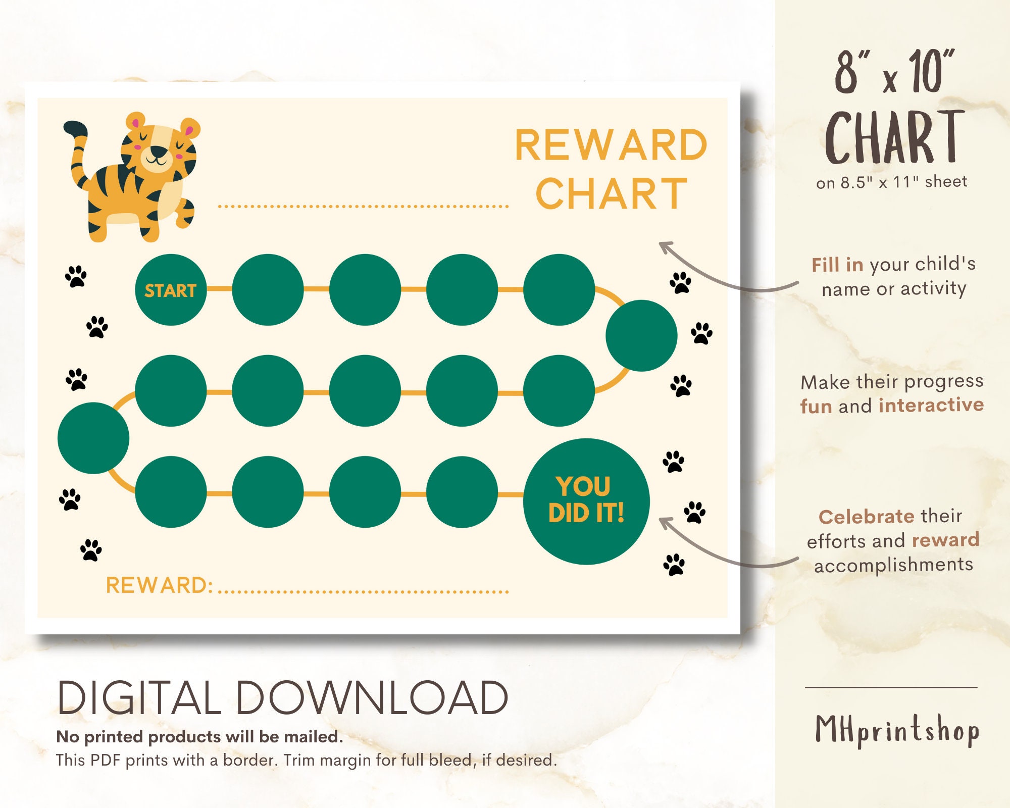 Printable Tiger Reward Chart, Kids Animal Reward Chart, Tiger Chore ...