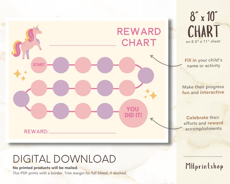 Printable Pink Unicorn Reward Chart Magical Reward Chart - Etsy
