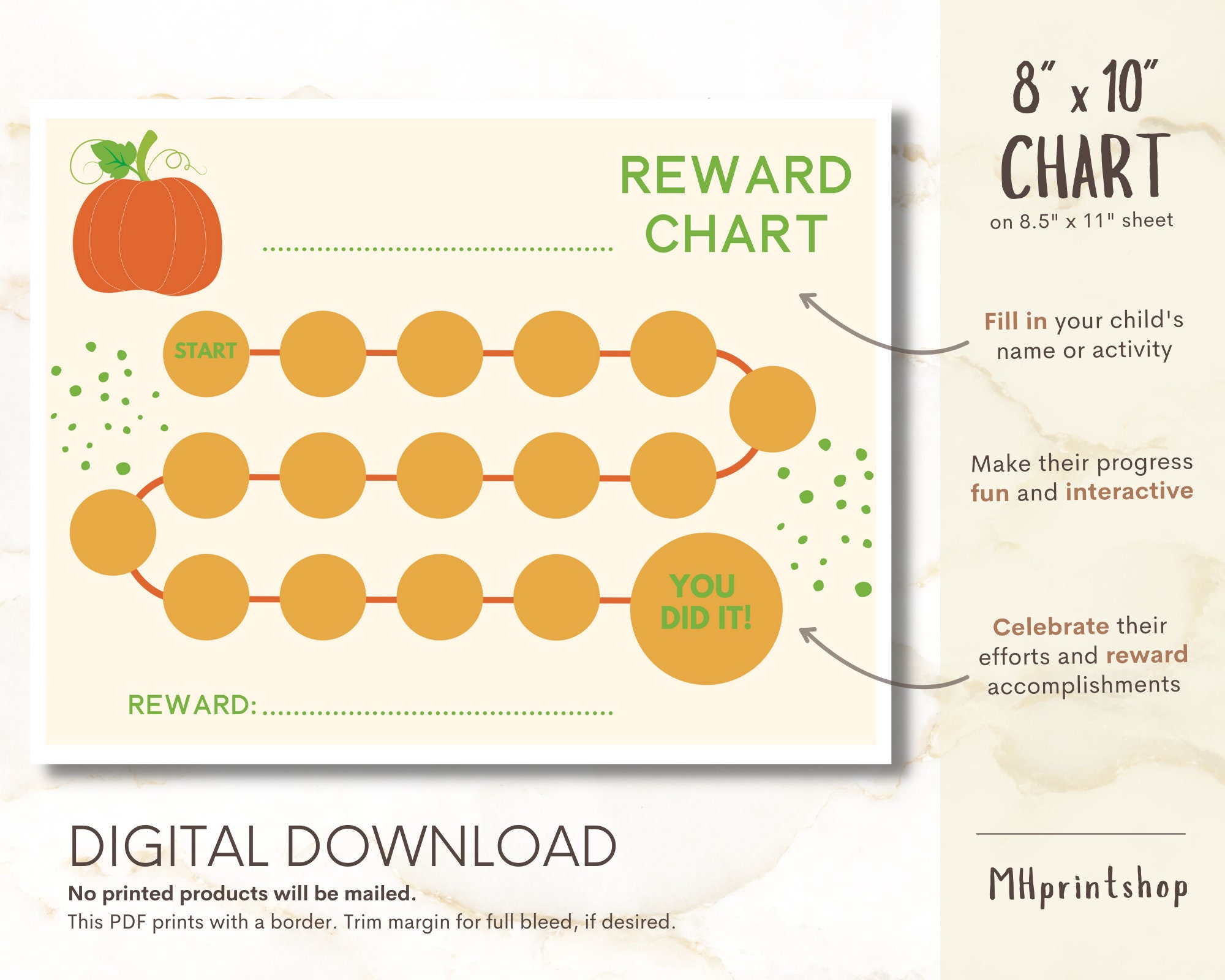 Printable Pumpkin Reward Chart Kids Halloween Reward Chart - Etsy