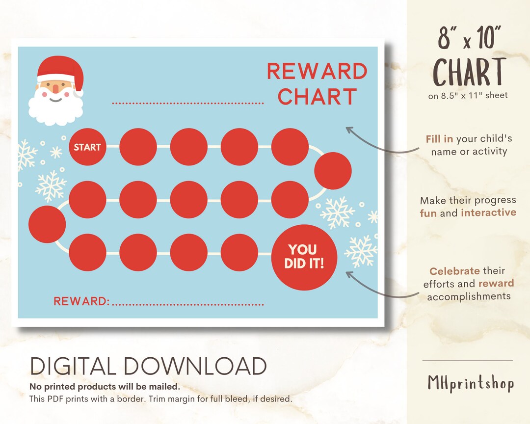 Printable Christmas Reward Chart, Kids Santa Reward Chart, Holiday ...