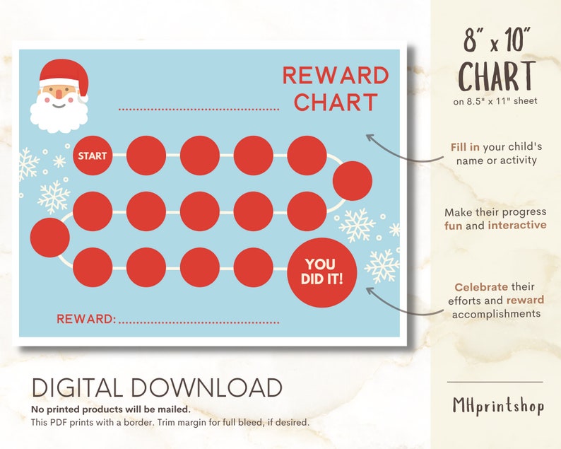Printable Christmas Reward Chart, Kids Santa Reward Chart, Holiday ...