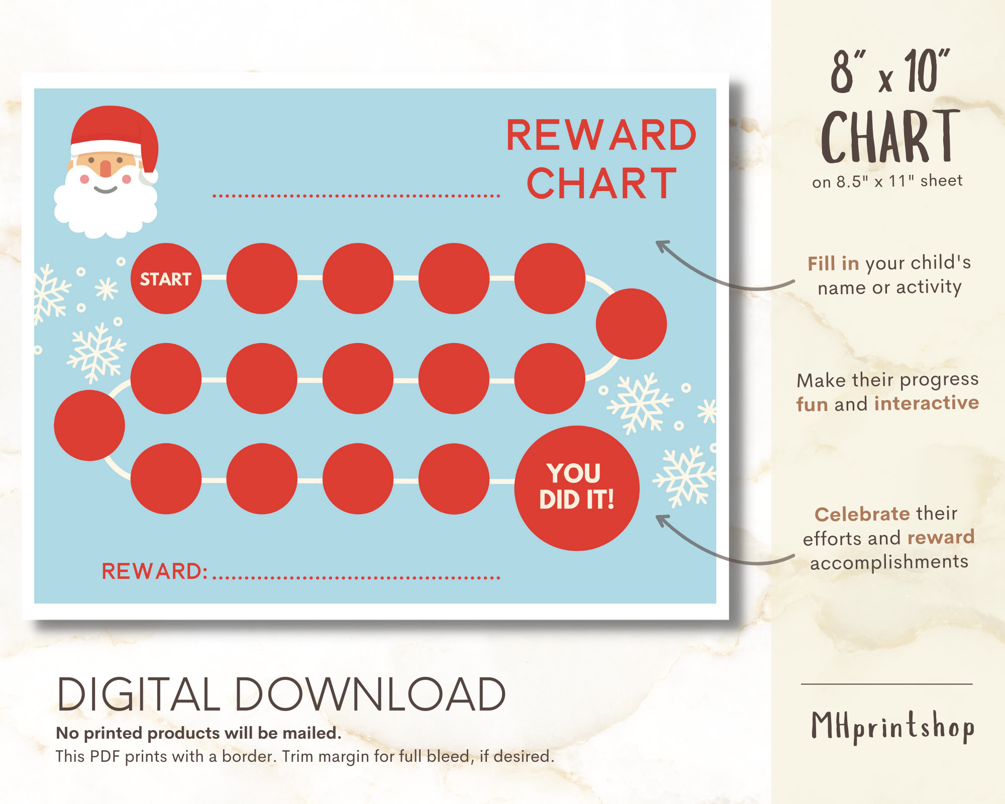 Printable Christmas Reward Chart, Kids Santa Reward Chart, Holiday ...