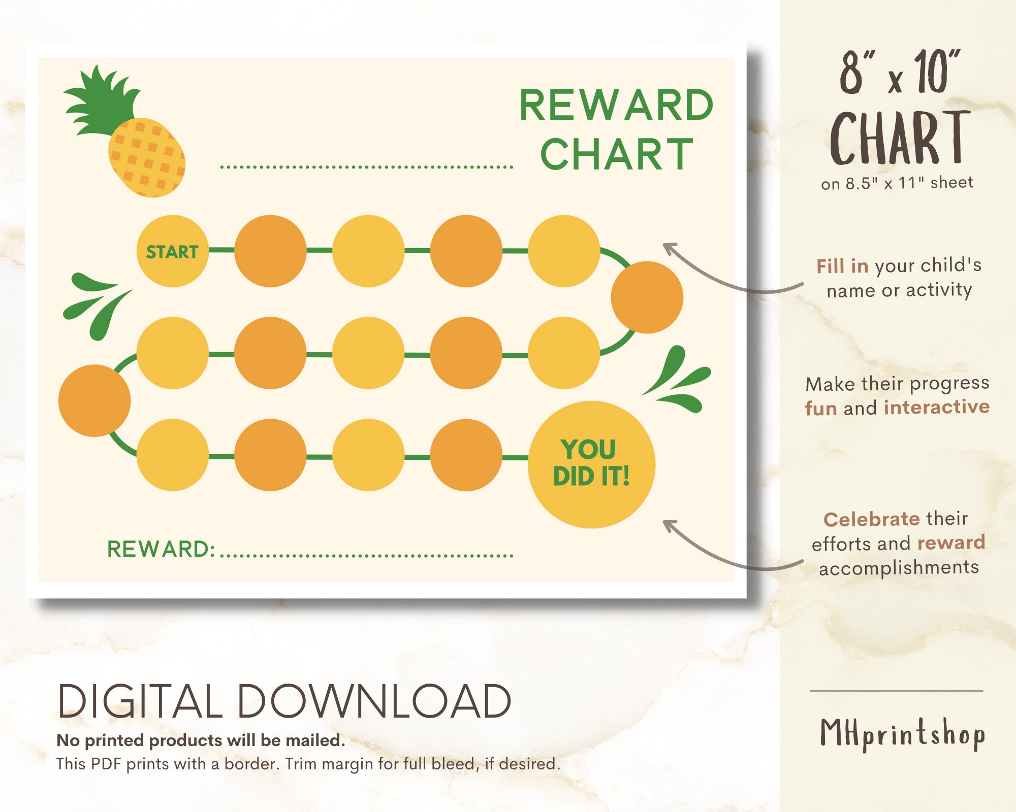 Printable Pineapple Reward Chart Fruit Reward Chart Kids - Etsy