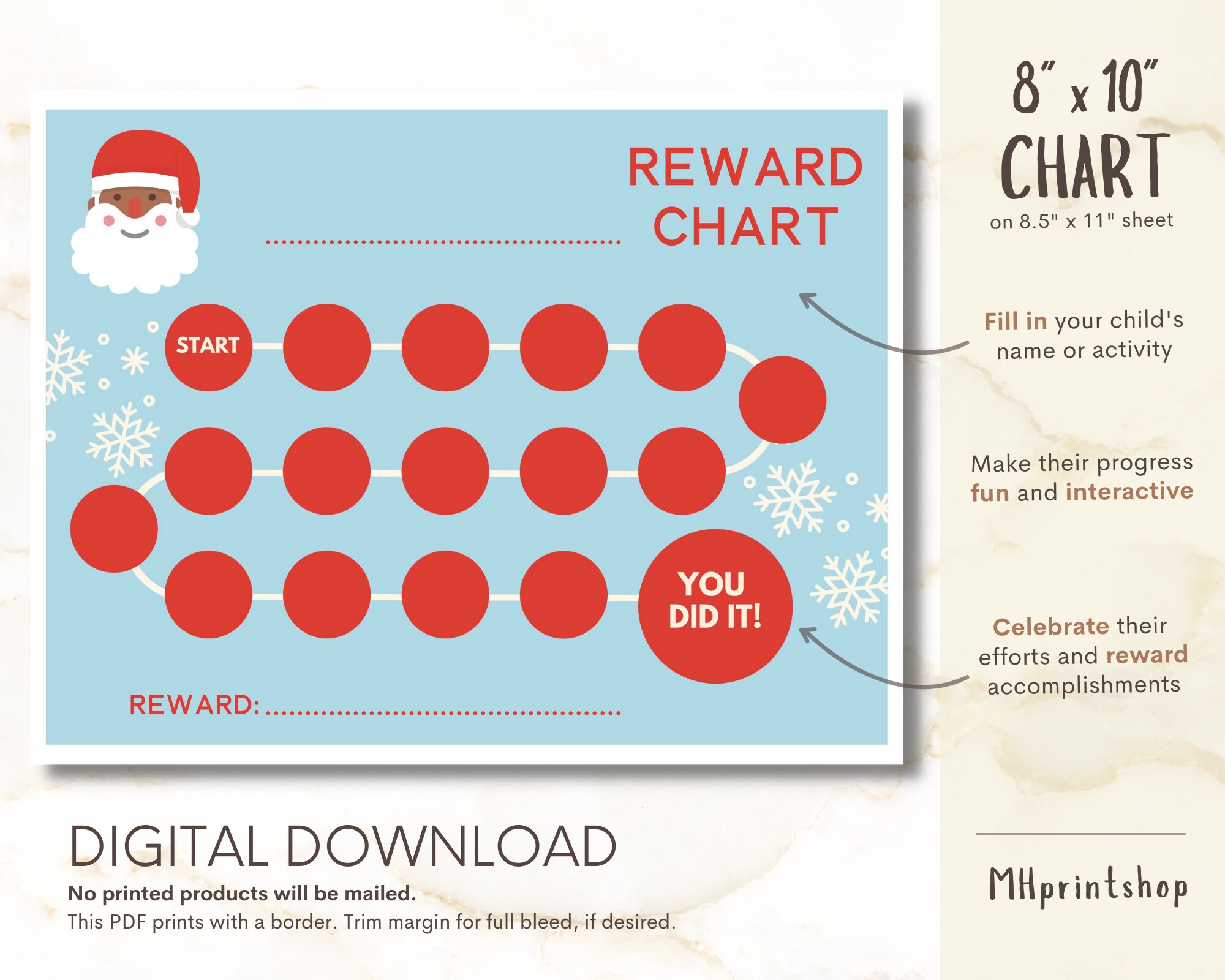 Printable Christmas Reward Chart Kids Holiday Reward Chart - Etsy