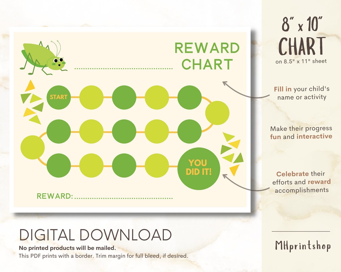 Printable Bug Reward Chart Grasshopper Reward Chart Kids Bug - Etsy