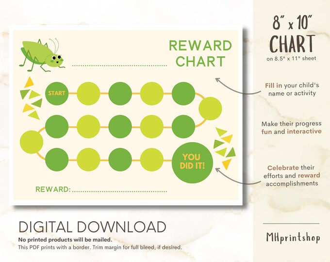 Printable Bug Reward Chart, Grasshopper Reward Chart Kids, Bug Chore ...