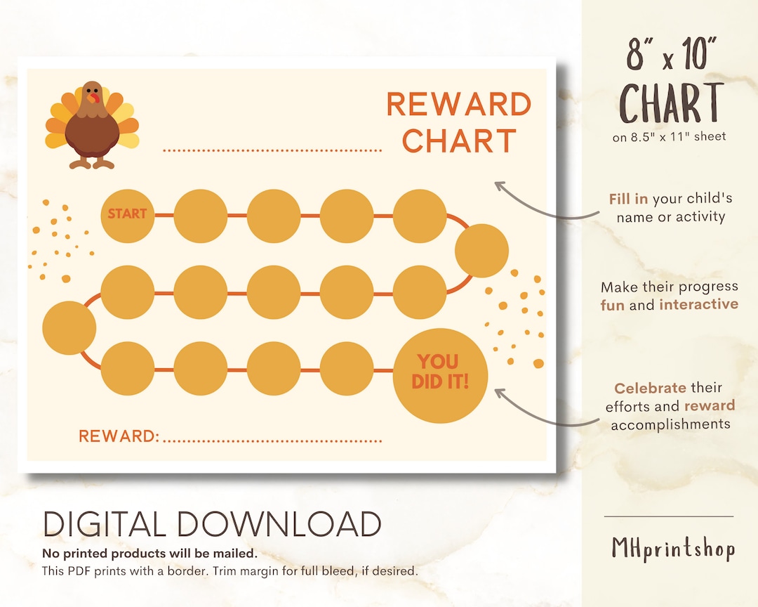 Printable Turkey Reward Chart Kids Thanksgiving Reward Chart - Etsy