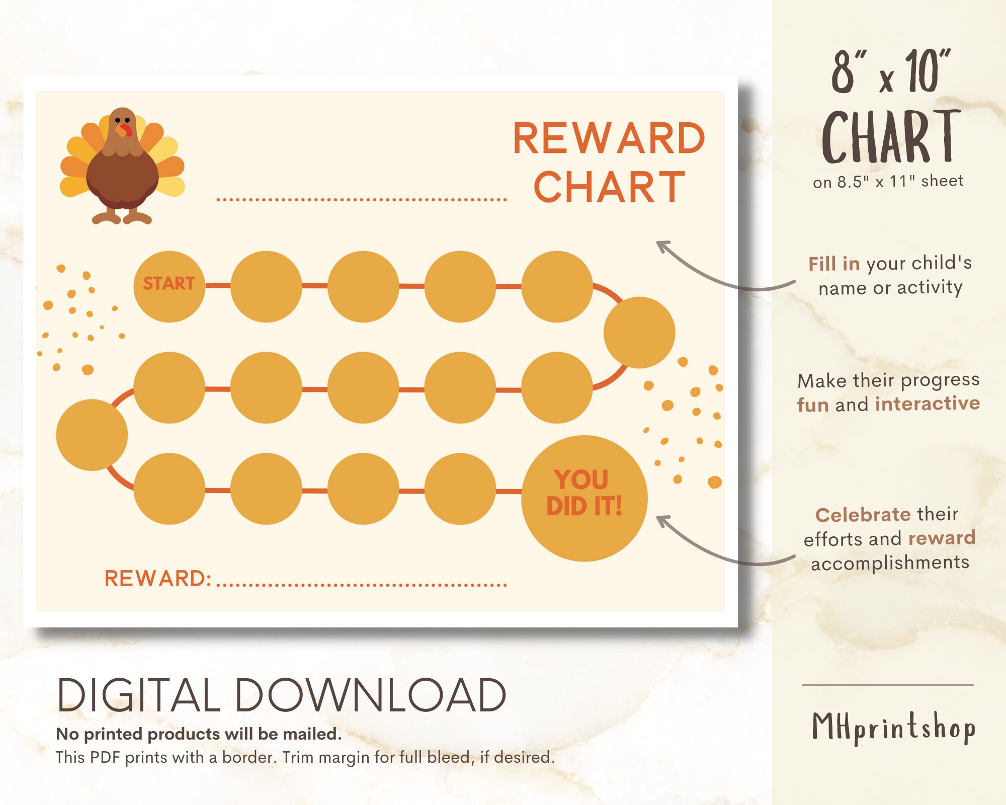 Printable Turkey Reward Chart Kids Thanksgiving Reward Chart - Etsy