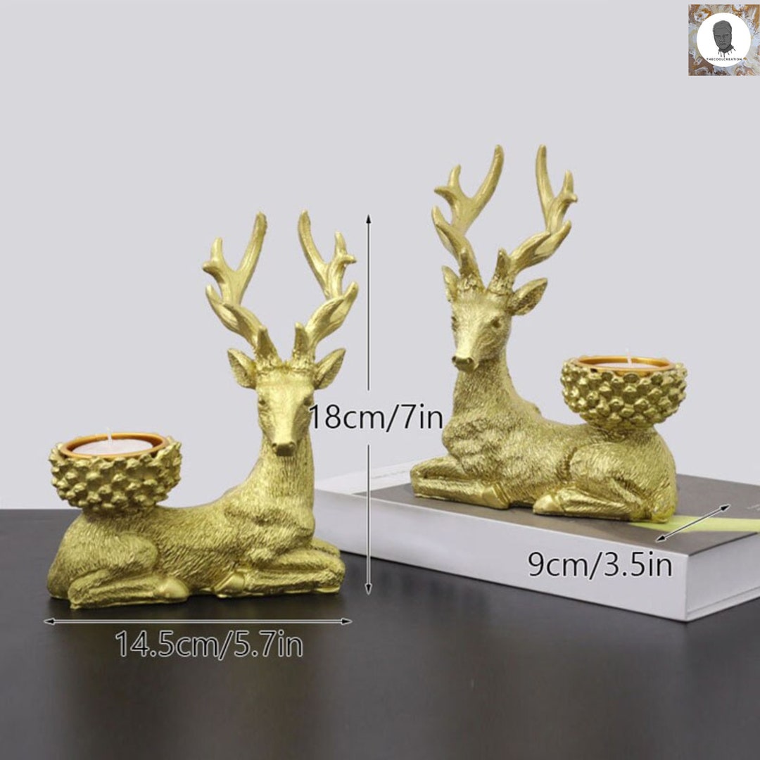 Resin Couple Elk Figurines for Interior Fireplace Golden - Etsy